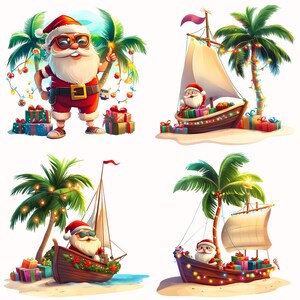 Cute Tropical Christmas Clip Art, Watercolor Funny Sailing Santa ...