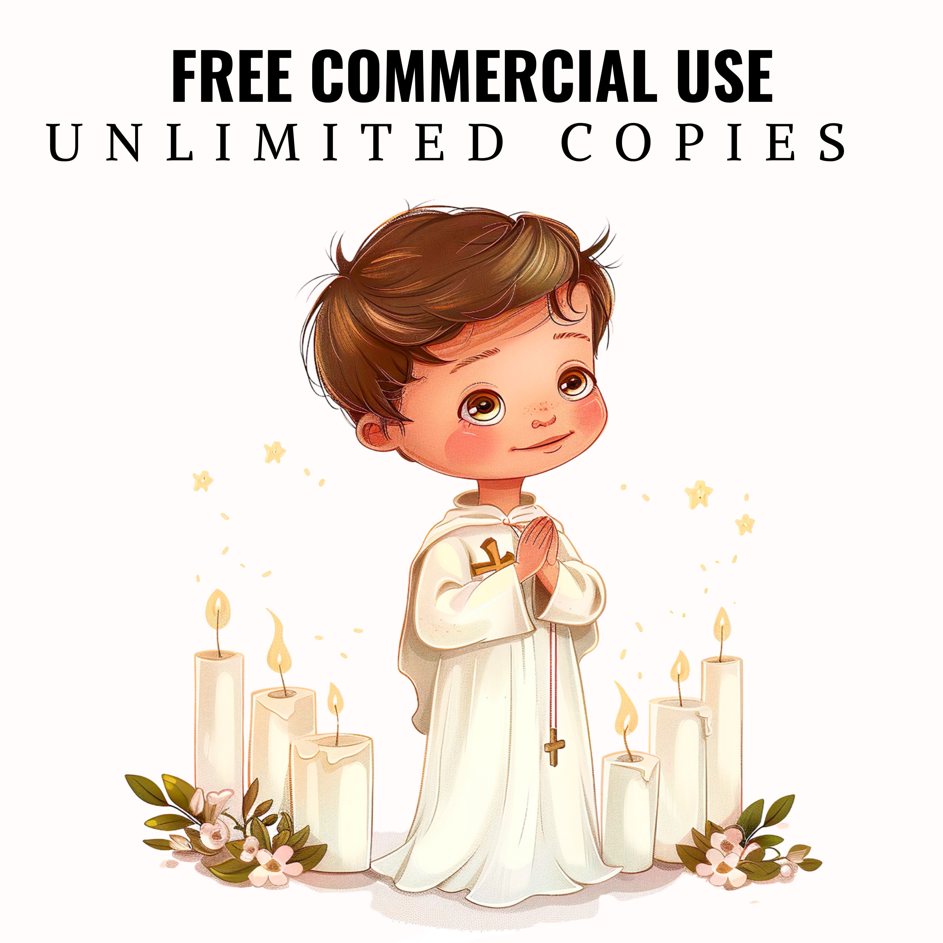 Graceful First Communion Boy Clip Art, Watercolor Sweet White Communion ...