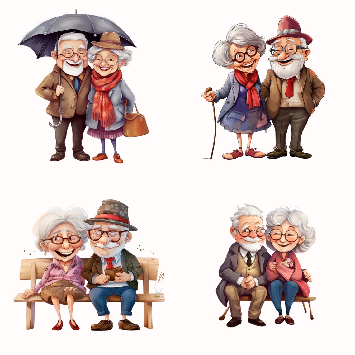 Cheerful Elderly Couple Clip Art, Watercolor Funny Old Couple ...