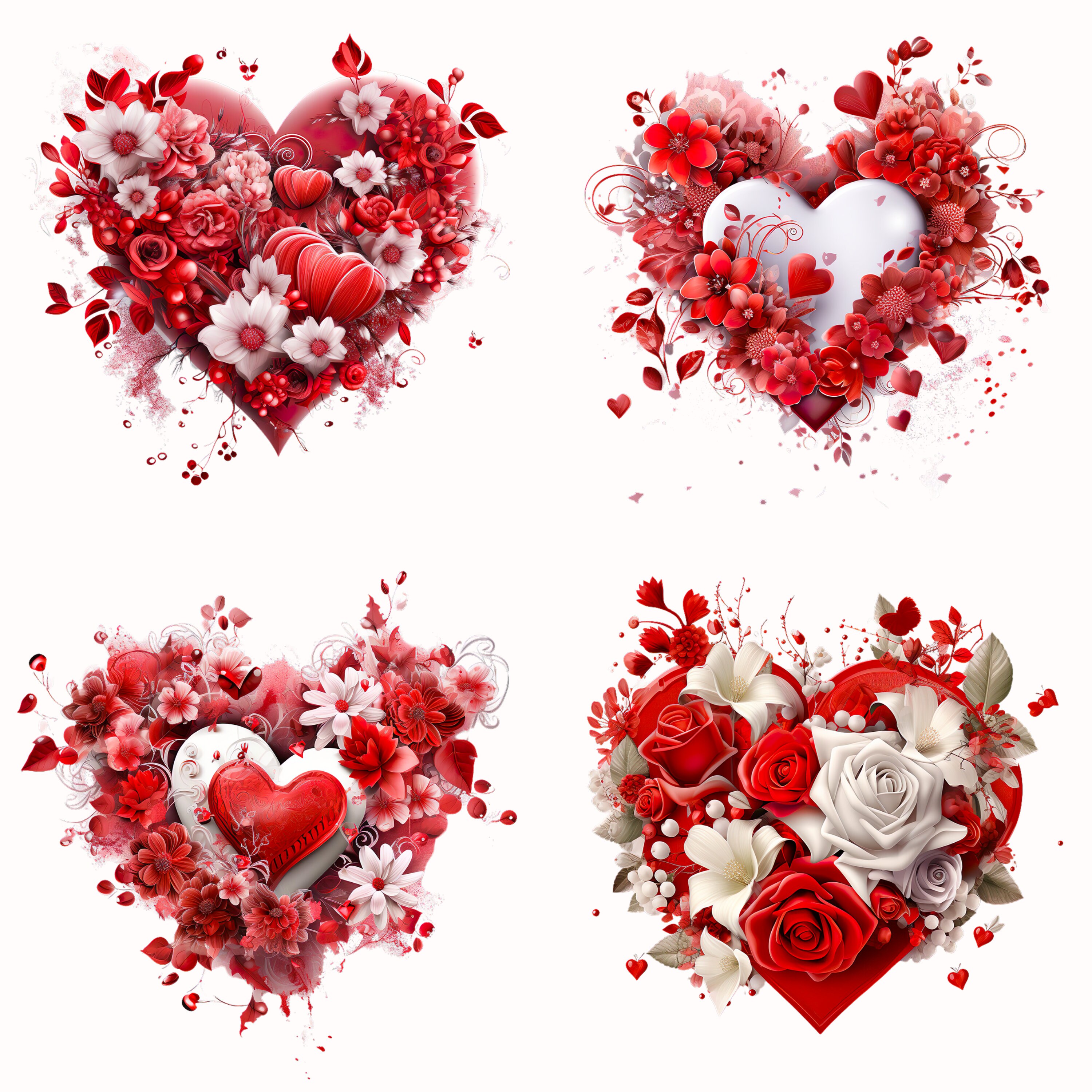 Red Hearts Clip Art, Sweet Hearts Filled With Love and Roses Images PNG ...