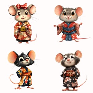 Kawaii Mouse Clipart: Chibi Mouse in Kimono (digital Download, 300 DPI ...