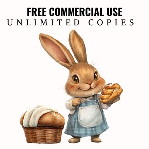 Cute Whimsical Bunny Baker Clip Art, Funny Pastry Rabbit Illustration ...