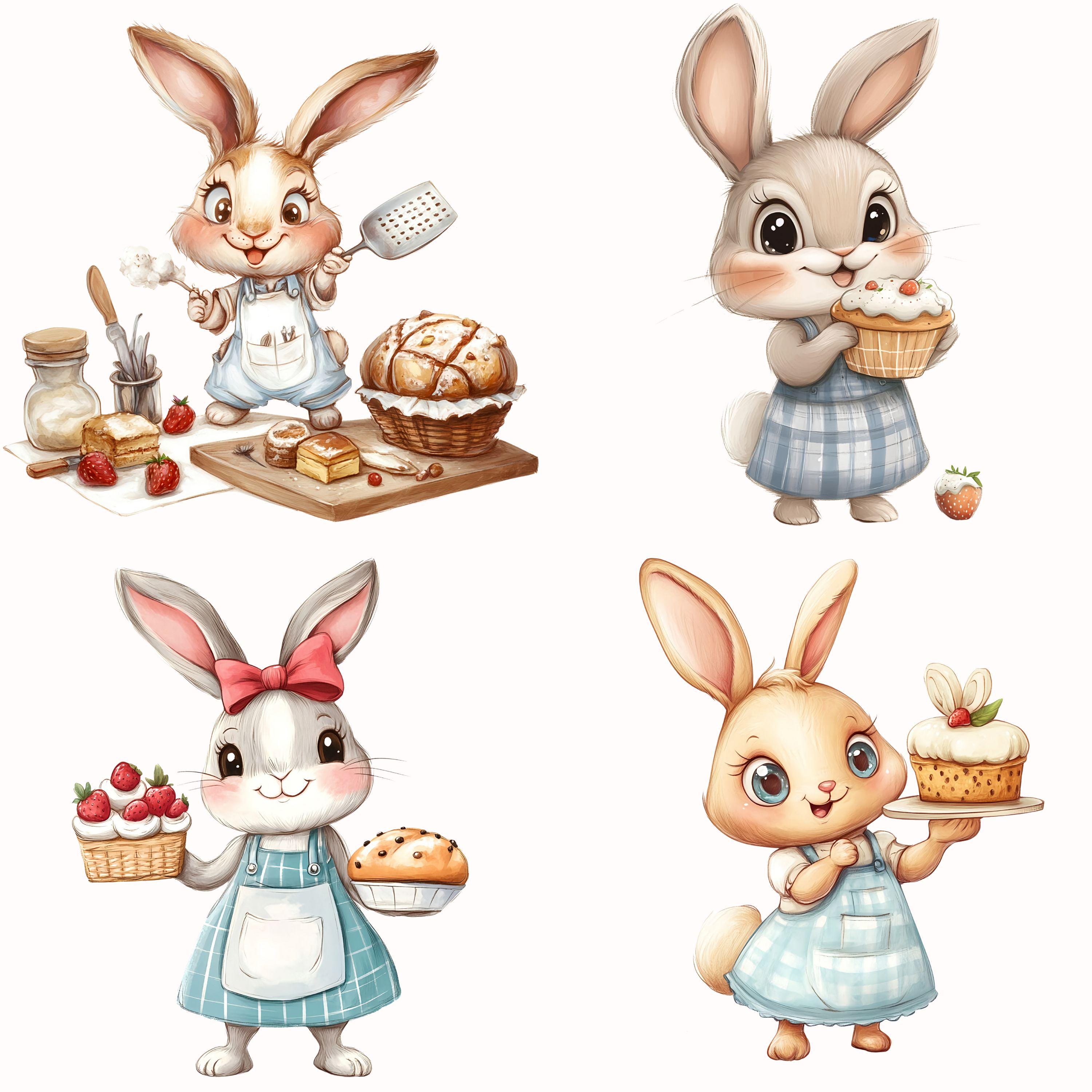 Whimsical Bunny Baker Clipart: Kawaii Rabbit PNG (digital Download) - Etsy