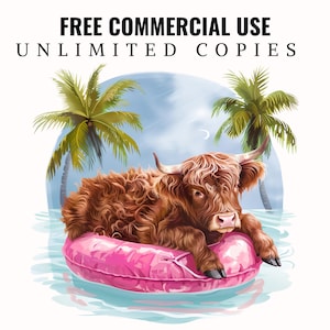 Funny Pool Farm Animals Clip Art, Watercolor Quirky Bathers on Lifebuoy ...