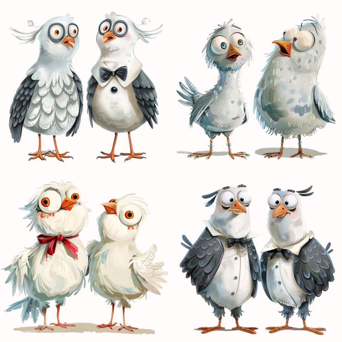 Funny Doves Clip Art, Watercolor Amusing Pigeons Illustration PNG ...