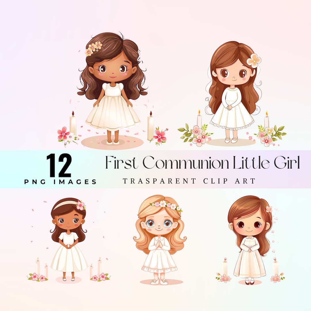 Adorable First Communion Girls Clip Art, Watercolor Sweet White ...