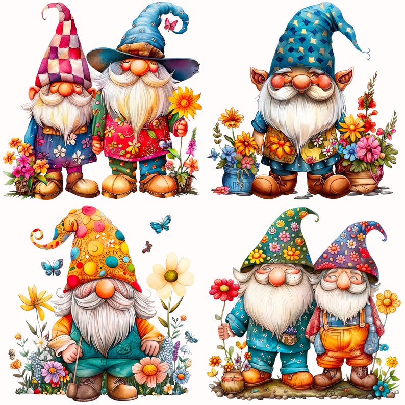 Watercolor Spring Gnomes Clip Art: Floral Elf PNG (digital Download ...