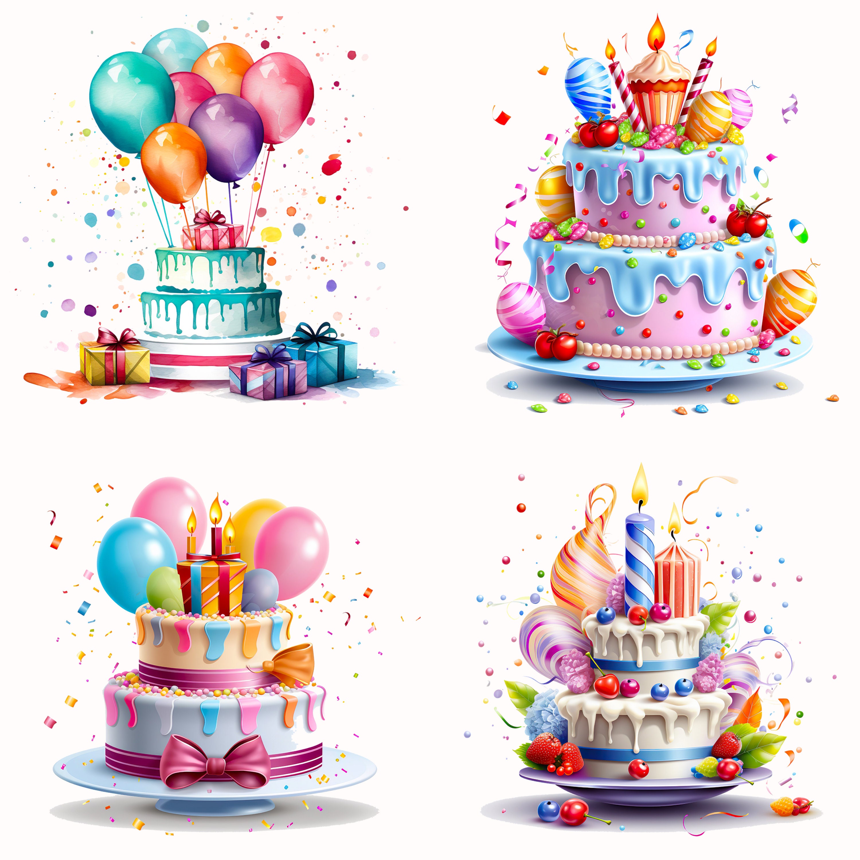 Happy Birthday Clip Art, Festive Flower Cake Illustration PNG, Floral ...
