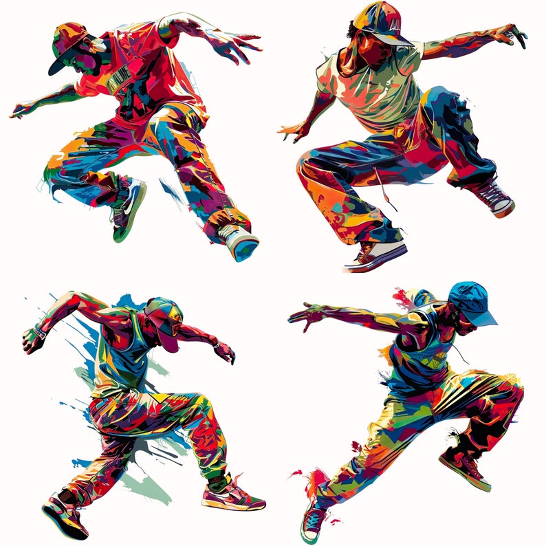 Vibrant Break Dance Clip Art, Watercolor Cute Breakdancing Icons ...