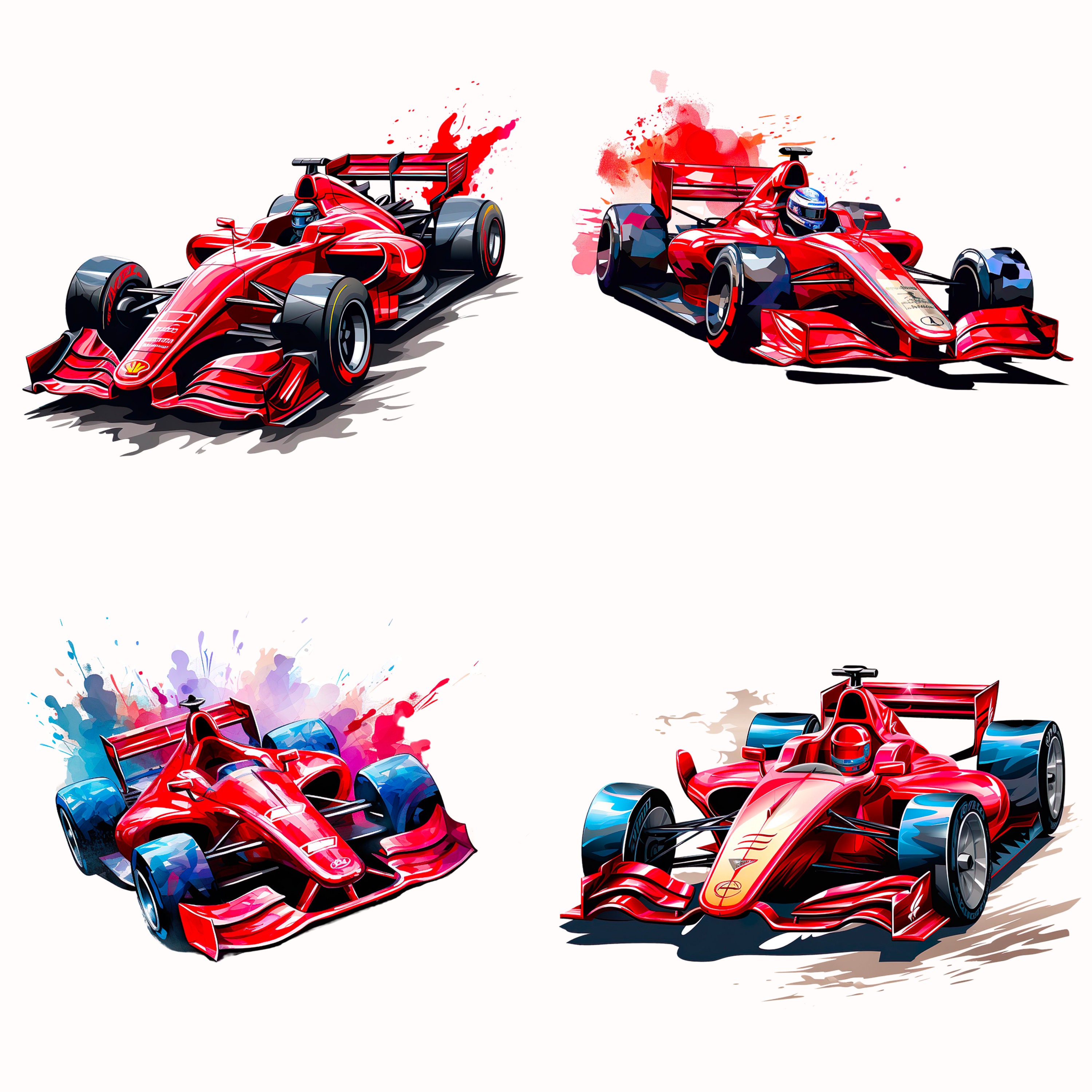 Red Indy Cars Clip Art, Funny Race Vehicle Illustrazione a Colori PNG ...