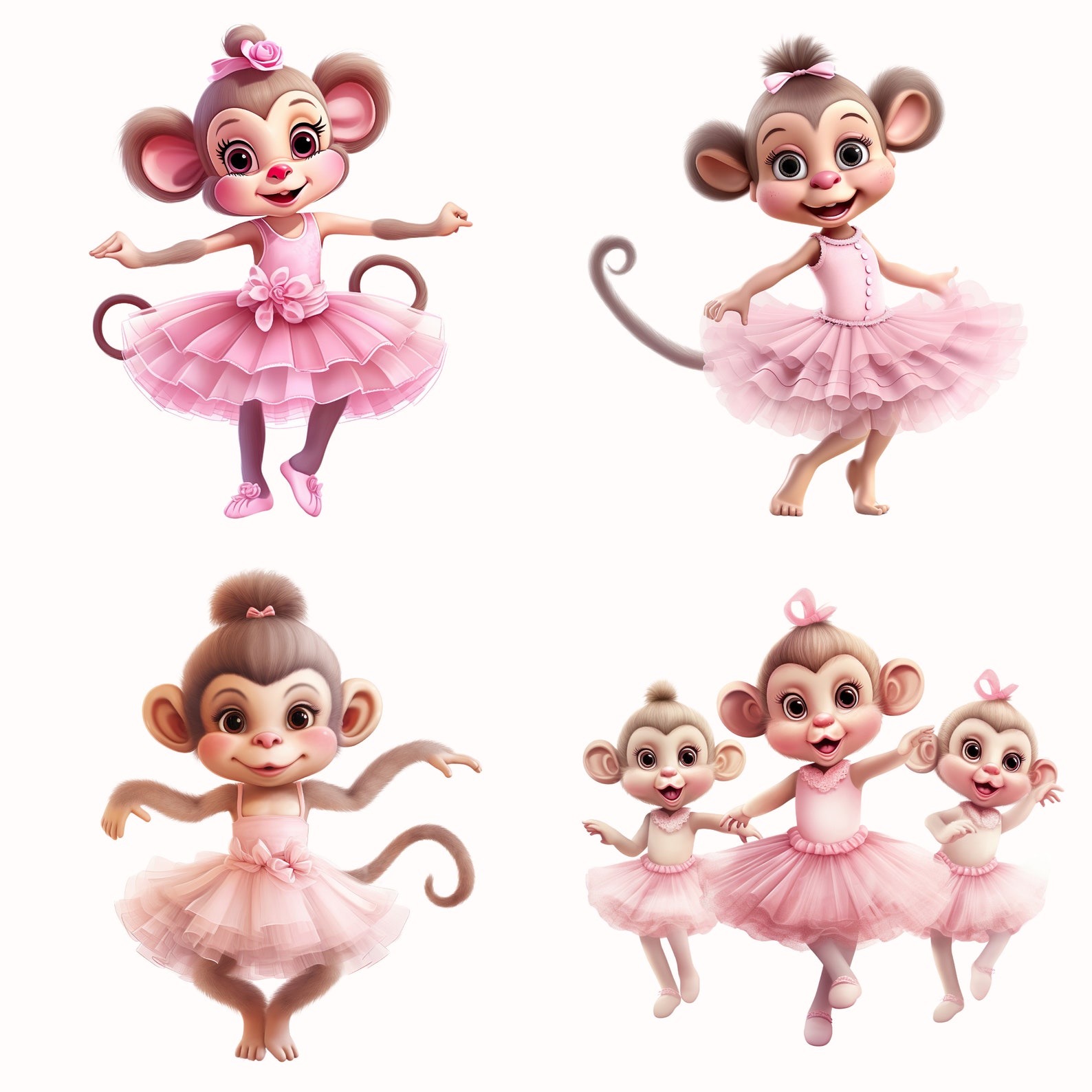 Pink Ballerina Monkey Clipart: Watercolor Dancing Apes (PNG) - Etsy