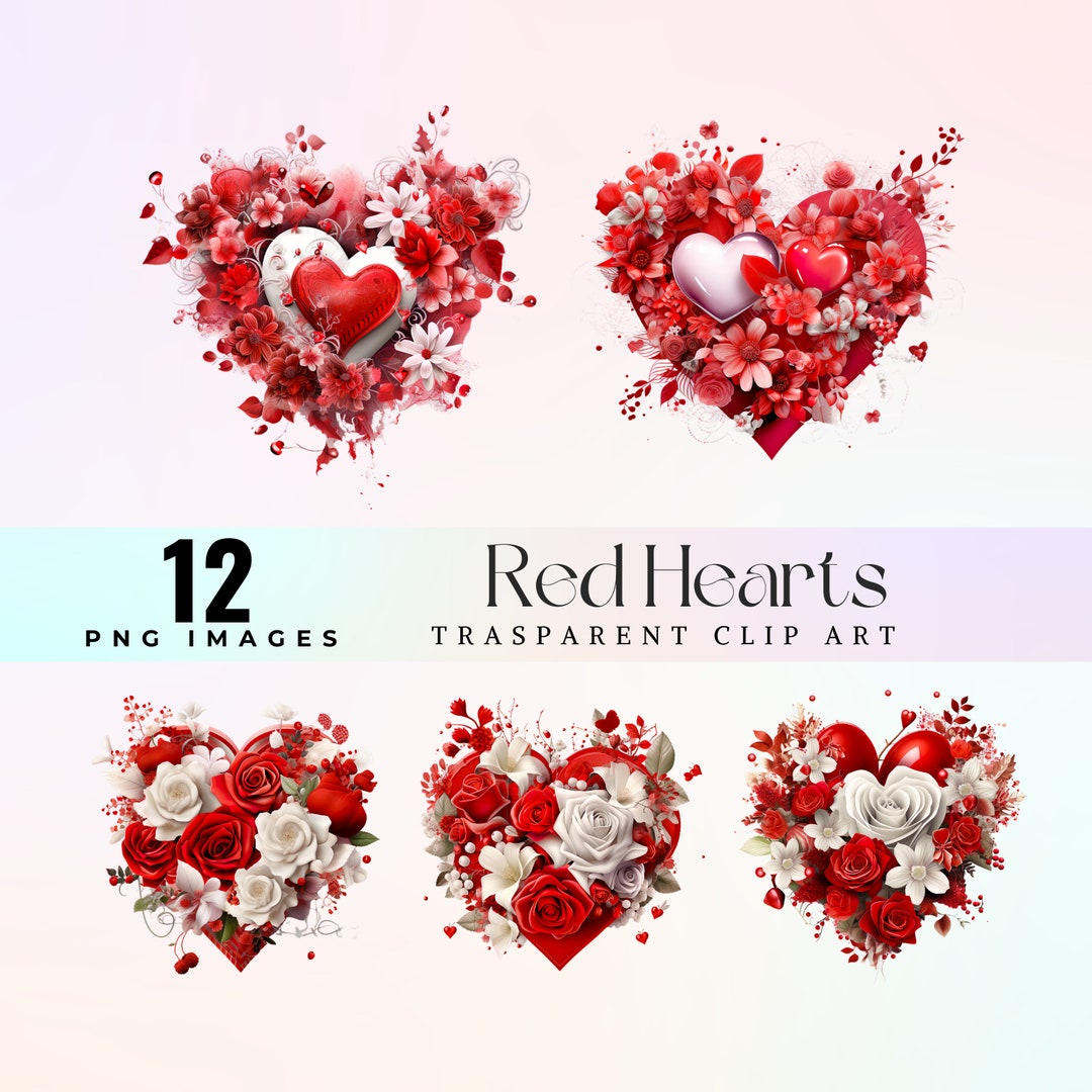 Red Hearts Clip Art, Sweet Hearts Filled With Love and Roses Images PNG ...