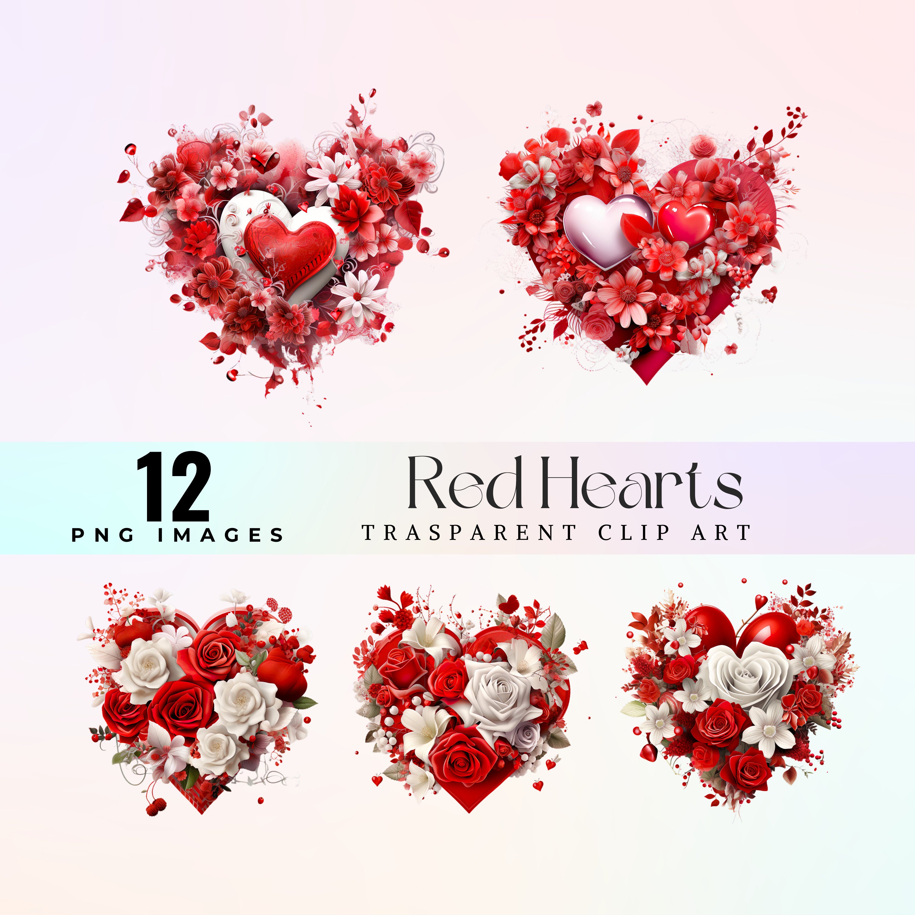 Red Hearts Clip Art, Sweet Hearts Filled With Love and Roses Images PNG ...