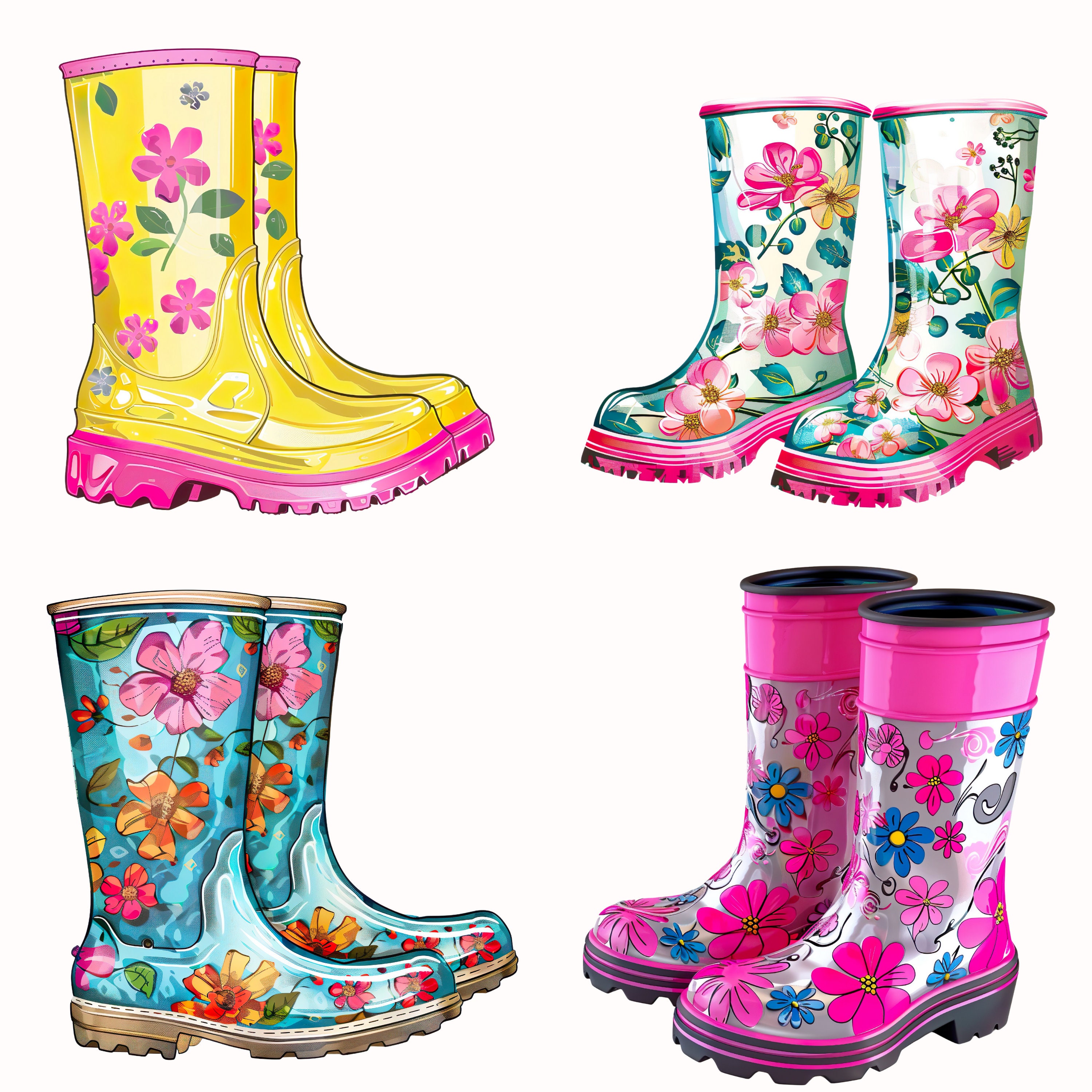 Cute Floral Rain Boots Clip Art, Watercolor Playful Rubber Boots ...