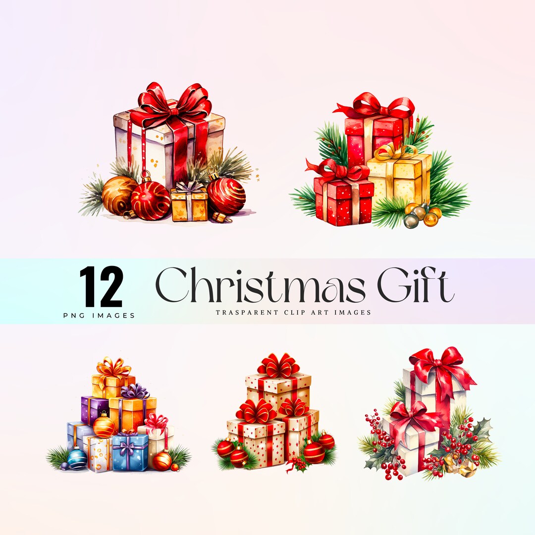 Watercolor Christmas Gift Boxes Clip Art, Holiday Presents PNG (digital ...