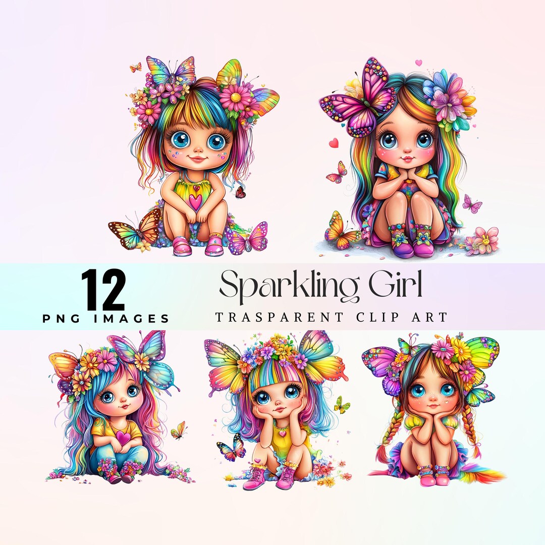 Kawaii Sparkling Girl Clip Art, Quirky Artsy Girl Glow Illustration PNG ...