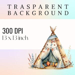 Cute Boho Tent Clip Art, Watercolor Lovely Floral Tents Illustration ...
