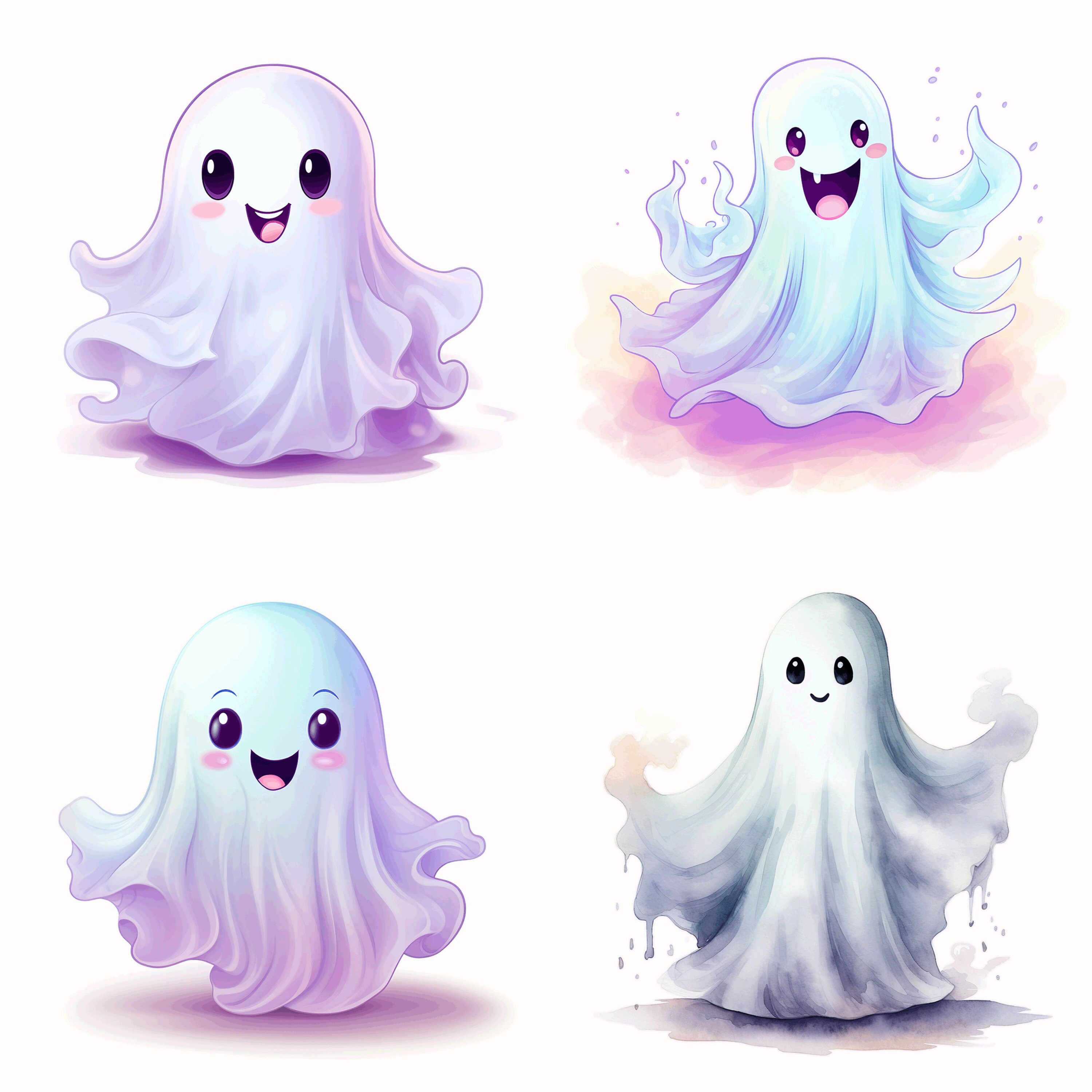 Whimsical Ghost Clip Art, Watercolor White Spirit Illustration PNG ...