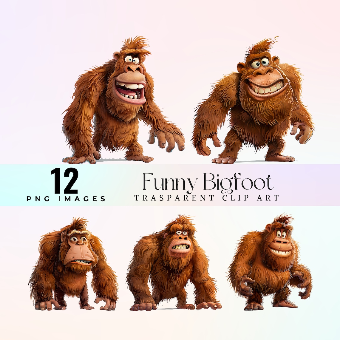 Funny Bigfoot Clip Art: Cartoon Sasquatch PNG (digital Download) - Etsy