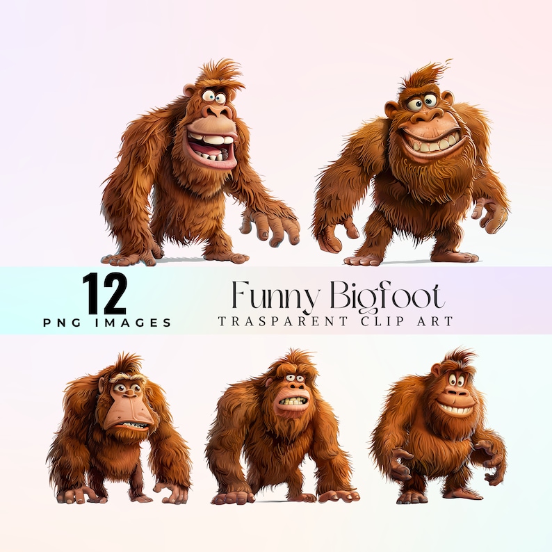 Funny Bigfoot Clip Art, Quirky Brown Sasquatch Joke Illustration PNG ...