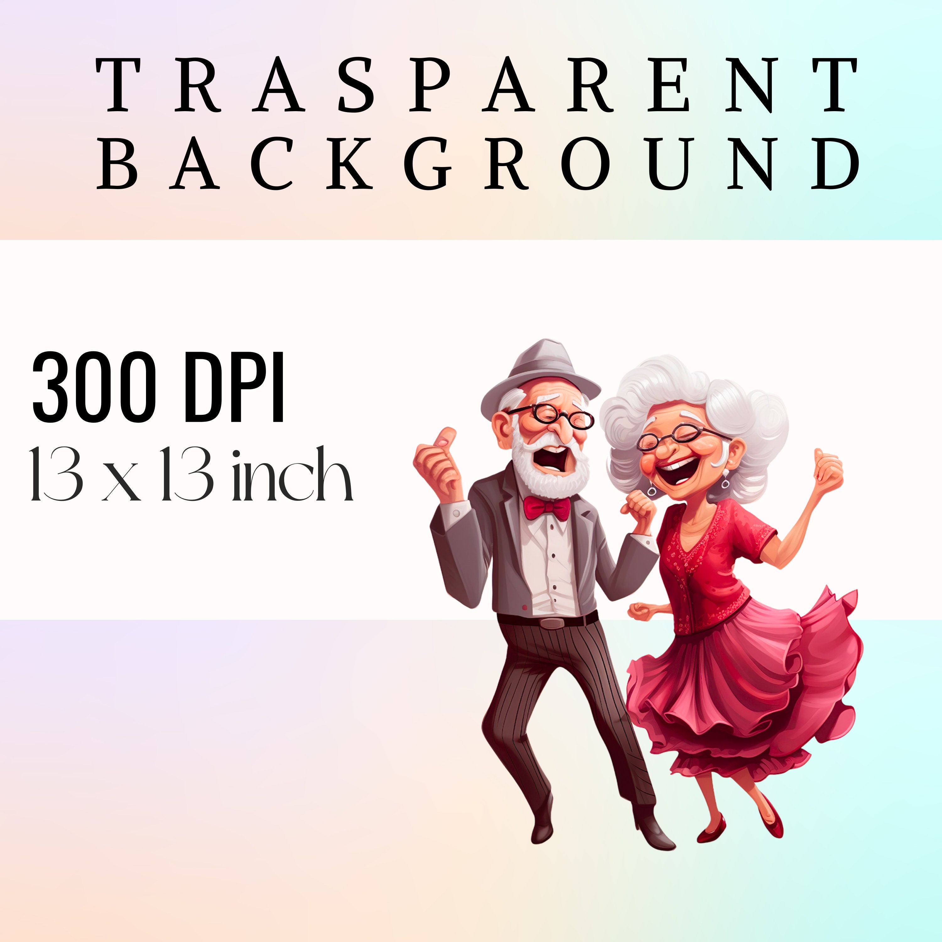 Singing Old Couple Clipart: Vintage Duet PNG Graphics (digital Download ...
