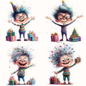 Quirky Christmas Boy Clip Art, Watercolor Eccentric Holiday Season ...