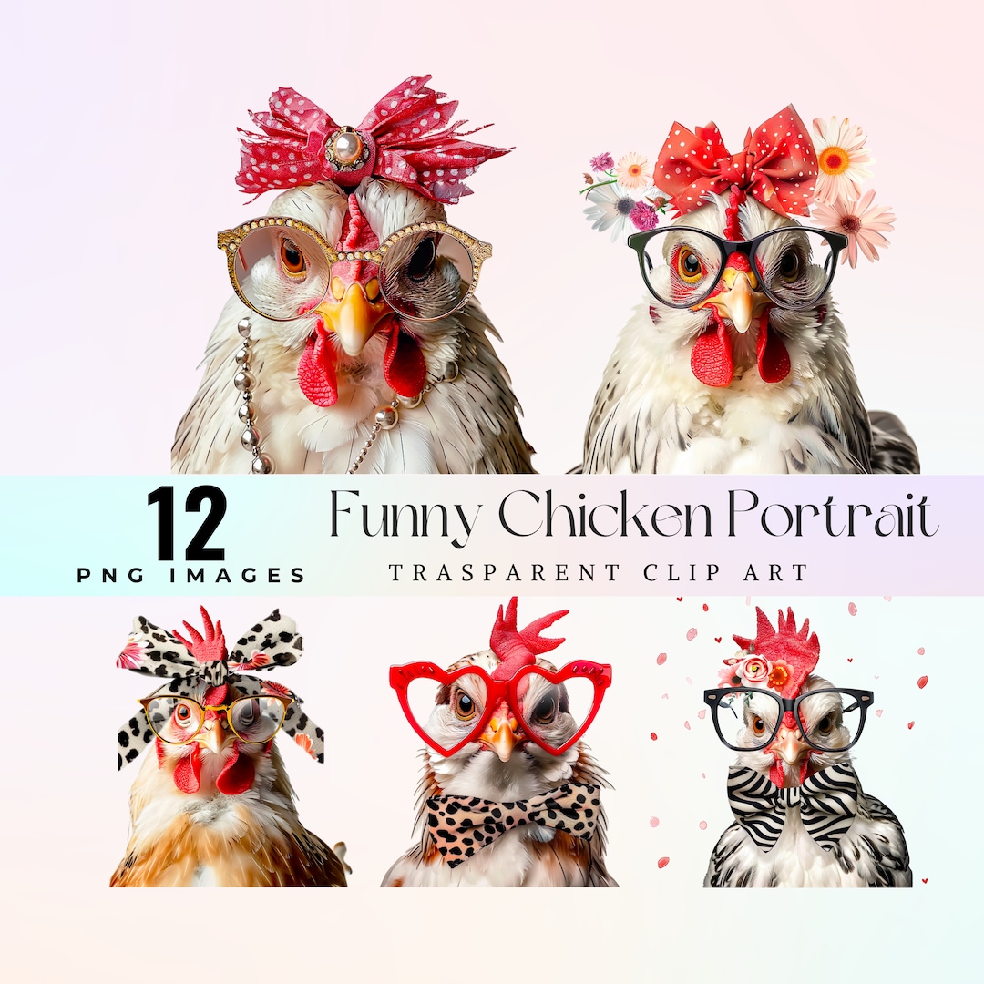 Funny Chicken Portrait Clip Art: Watercolor Hen PNG (digital Download ...