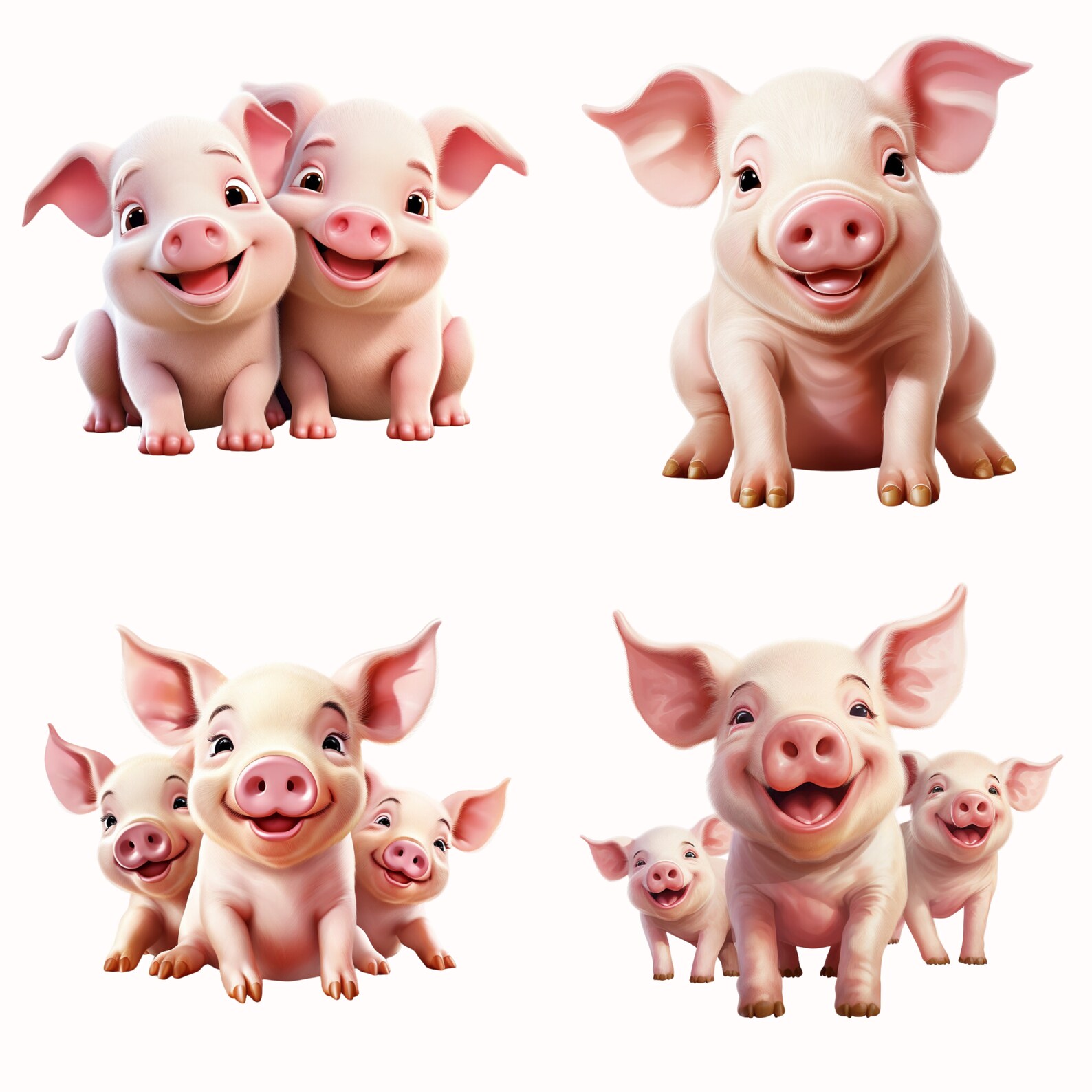 Funny Pig Clip Art, Watercolor Humor Baby Pigs Illustration PNG, Happy ...