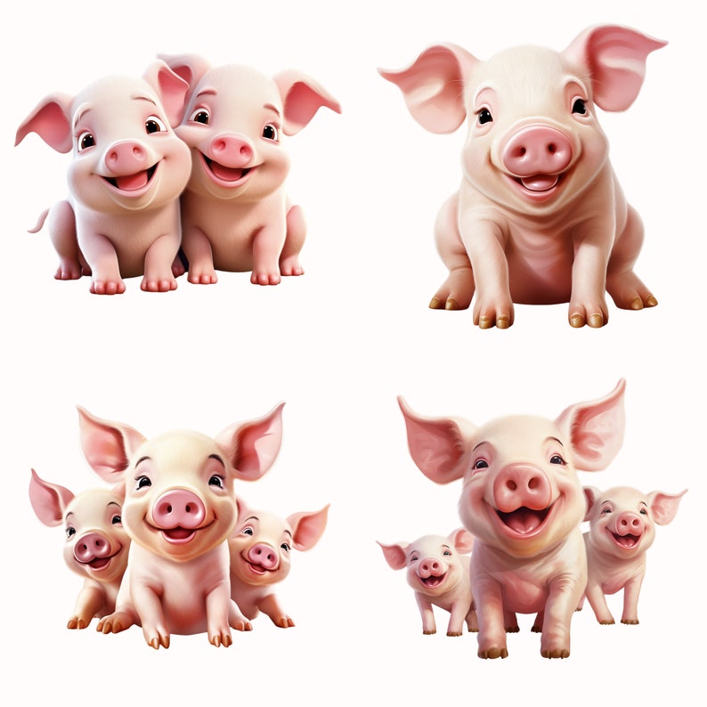 Funny Pig Clip Art, Watercolor Humor Baby Pigs Illustration PNG, Happy ...