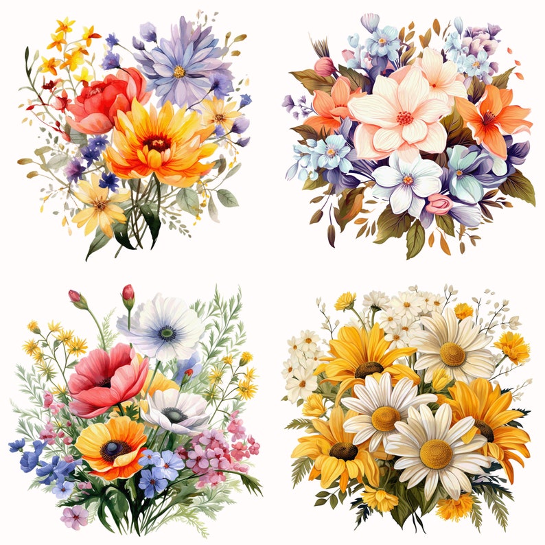 Cute Pastel Flowers Clip Art, Watercolor Soft Blossoms Illustration Png ...