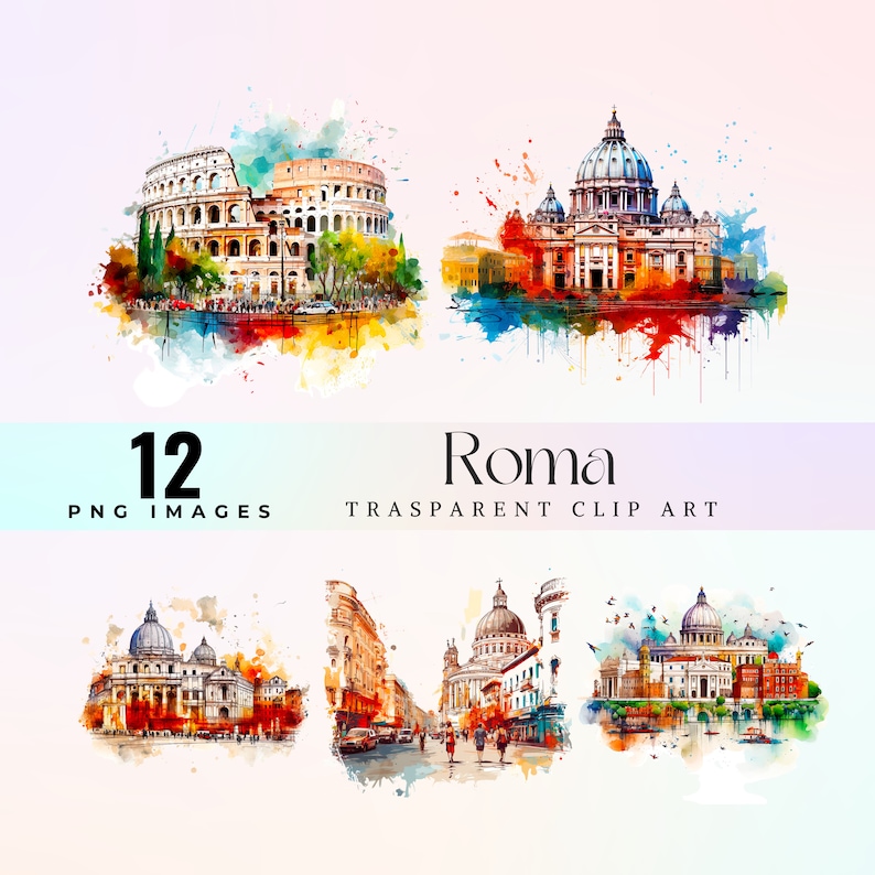 Watercolor Rome City Clipart: Italian Monuments PNG (digital Download ...