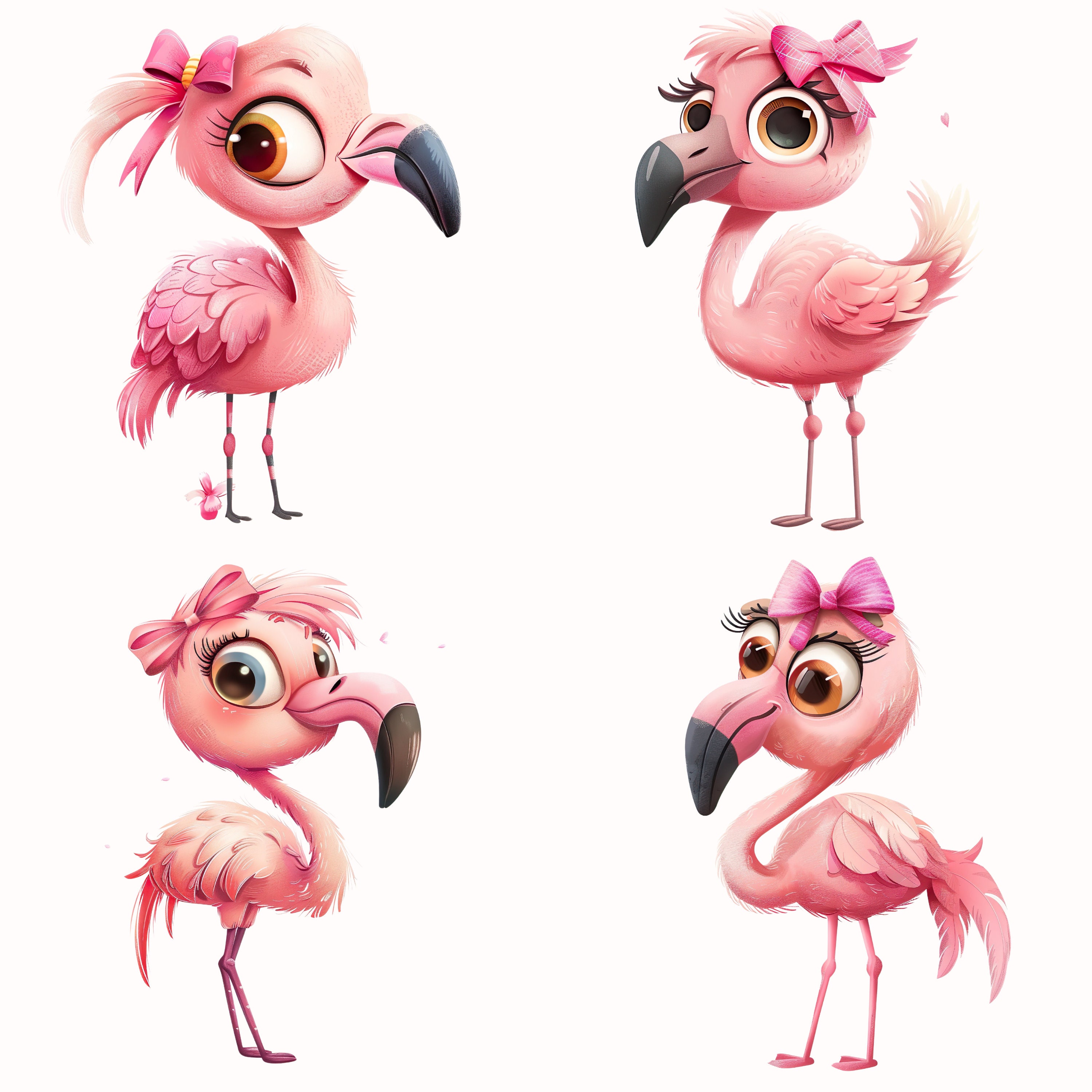 Funny Flamingos Clip Art, Watercolor Amusing Pink Birds Illustration ...