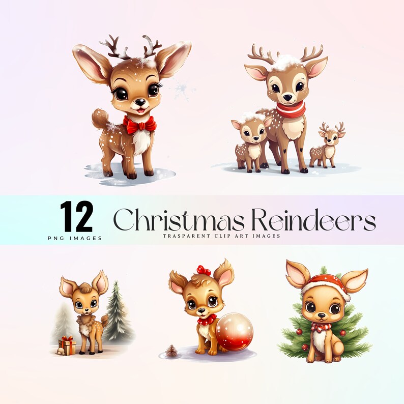 Christmas Baby Reindeers Clip Art, Adorable Young Festive Reindeers PNG ...