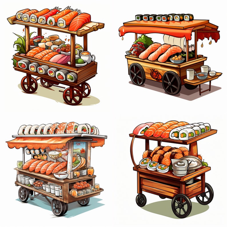 Watercolor Sushi Stand Clipart: Japanese Food PNG (digital Download) - Etsy
