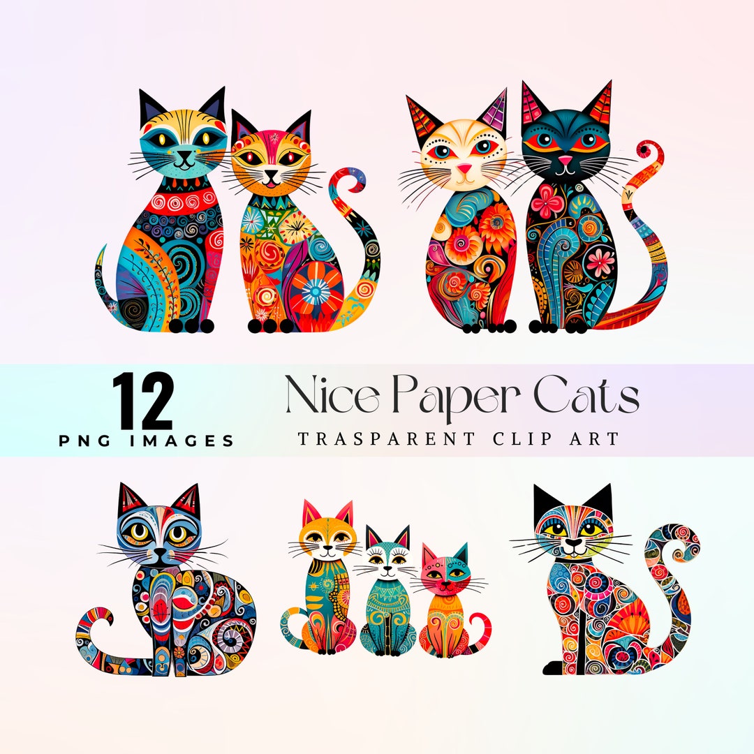 Nice Paper Cats Clip Art, Adorable Multicolored Kittens Image PNG, Cute ...