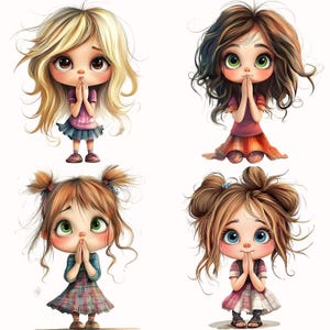 Cute Chibi Praying Girl Clip Art, Sweet Kawaii Doll Prayer Illustration ...