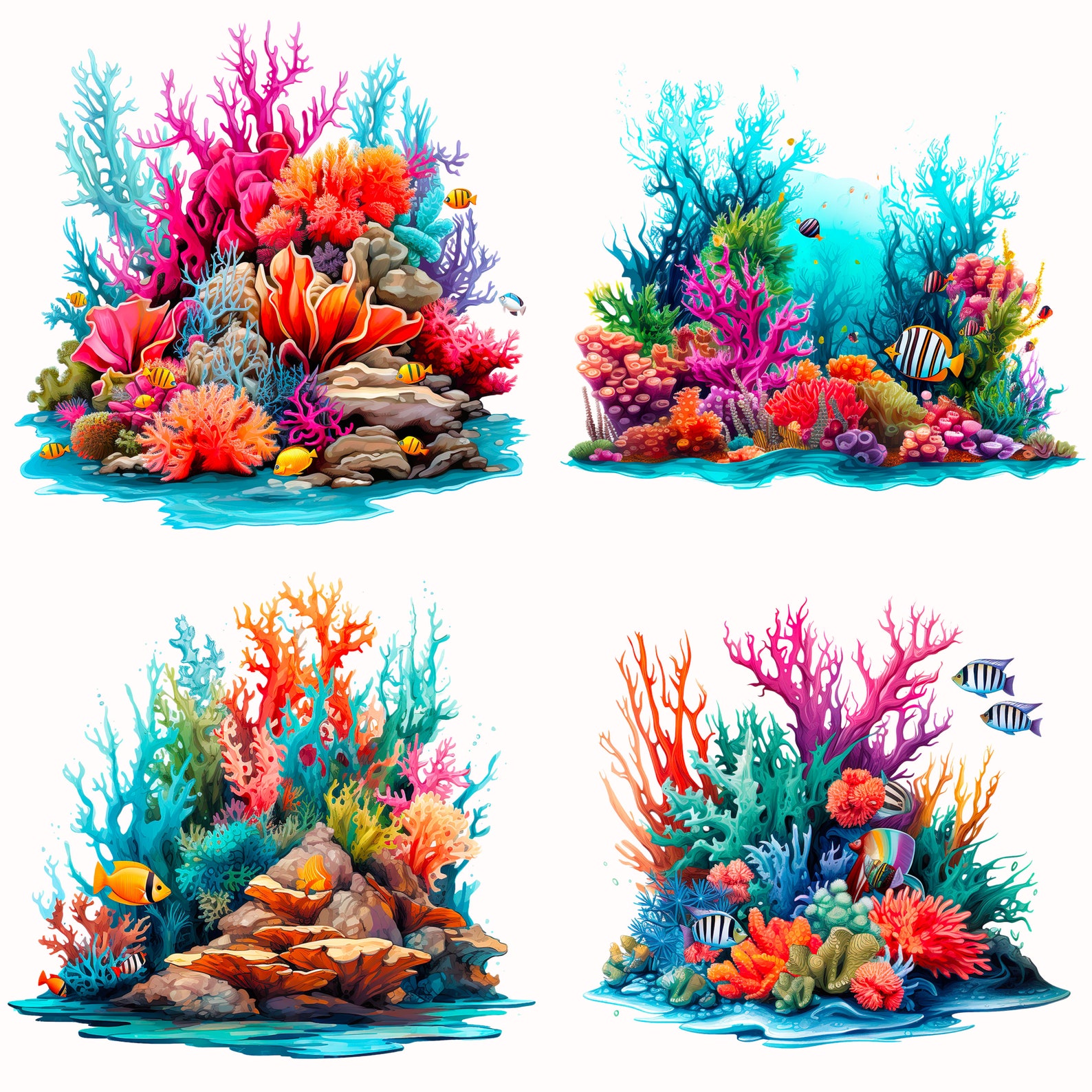 Ocean Reef Clip Art, Sea Life Design , Watercolor Reef Illustration PNG ...