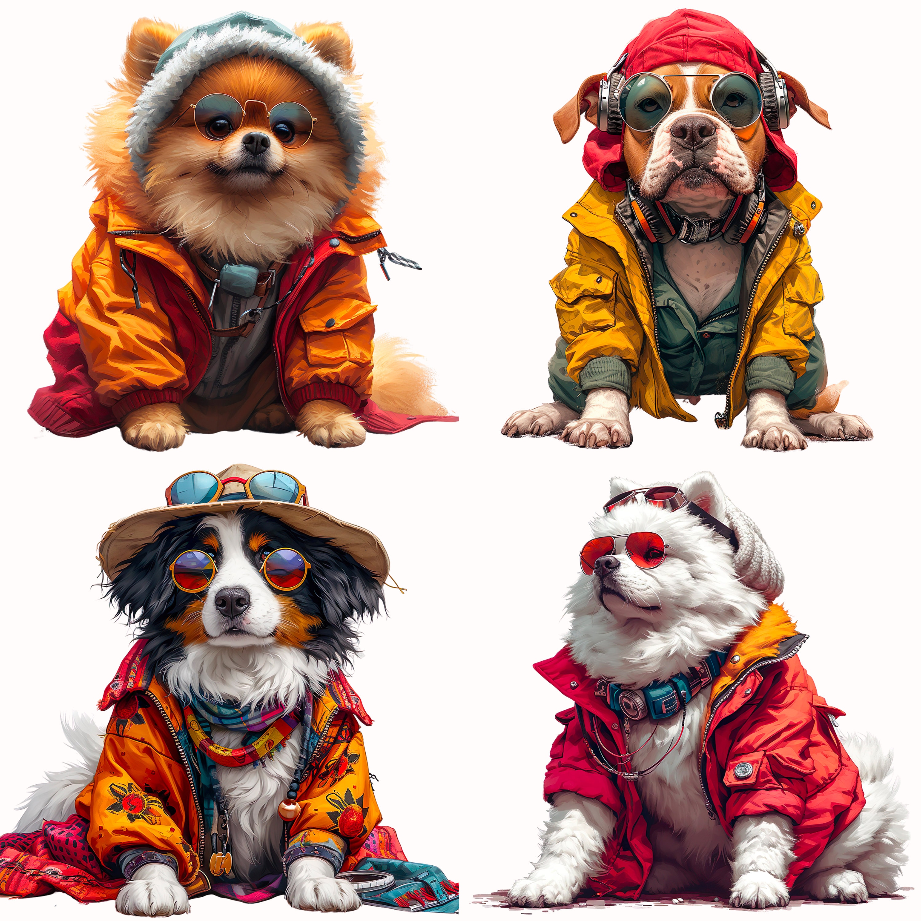 Funny Trendy Dogs Clip Art, Stylish Pet Fashion Illustration PNG, Cute ...
