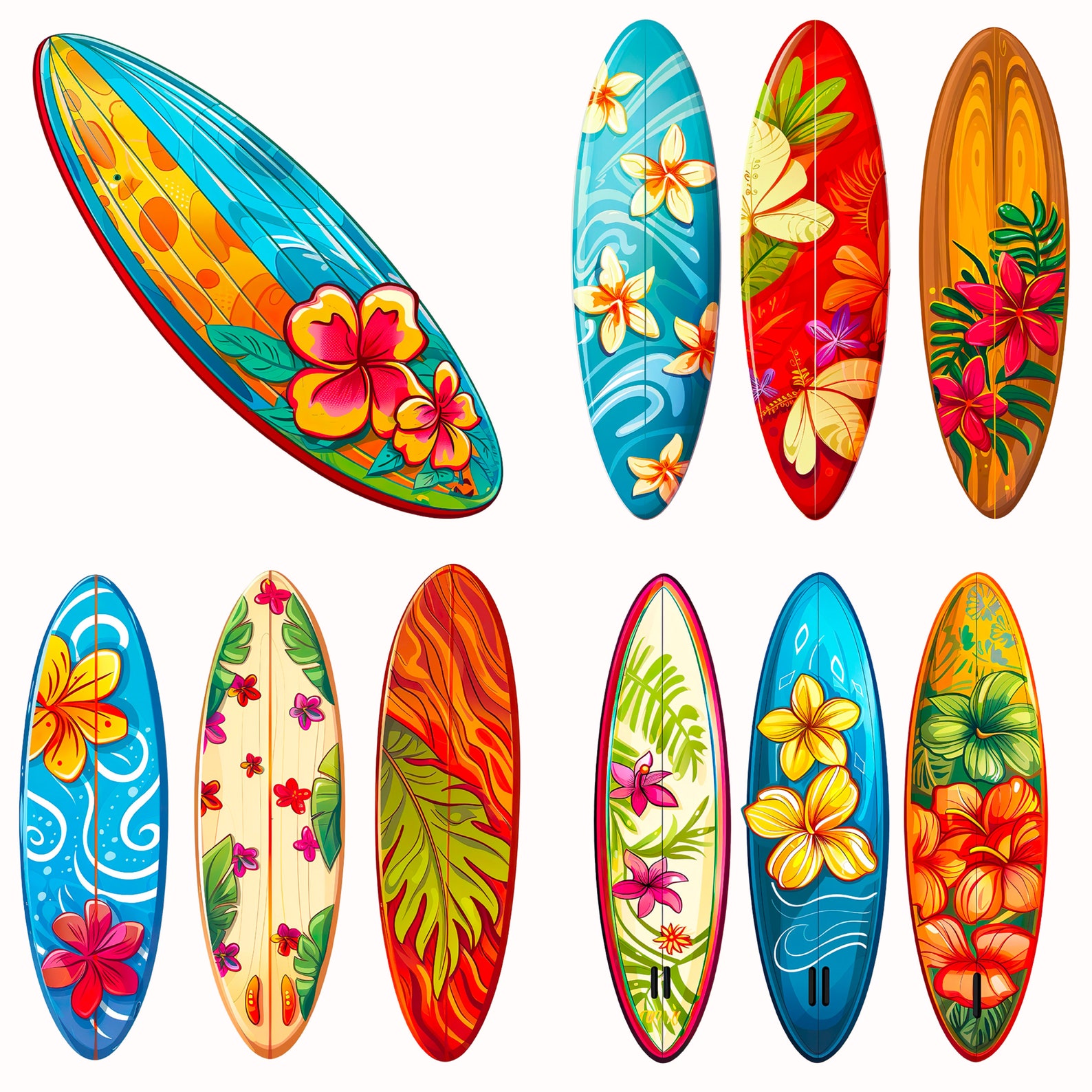 Watercolor Hawaiian Surfboards Clip Art: PNG Surfing Illustration ...