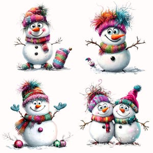 Quirky Christmas Snowman Clip Art: Cheerful PNG Graphics (digital ...