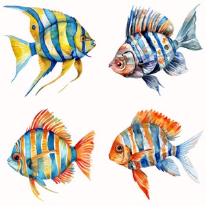 Cute Aquarium Fish Clip Art, Watercolor Colorful Tank Fish Illustration ...