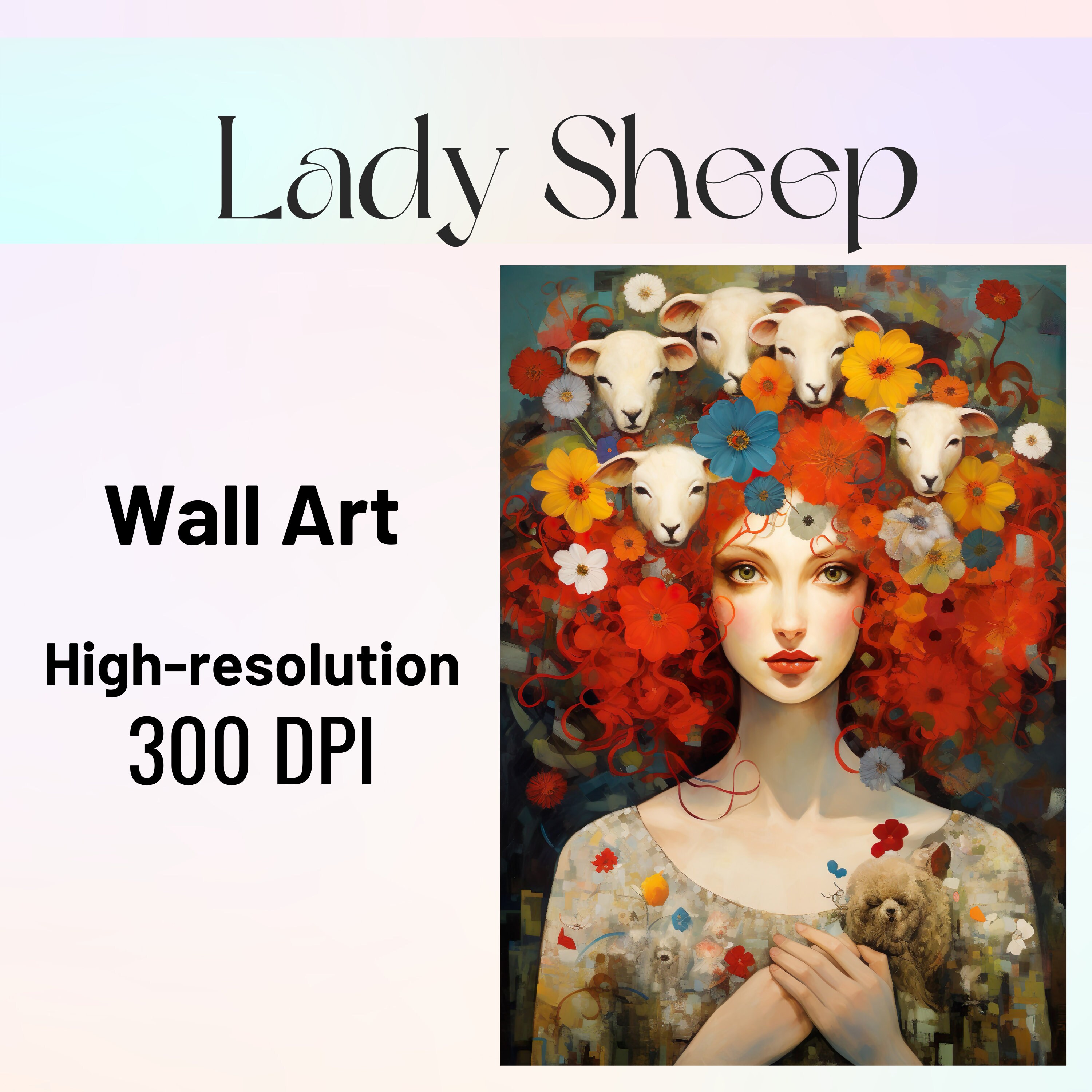 Lady Sheep Portrait Wall Art, Red Hair Sheep Wall Decor, Woolly Red ...