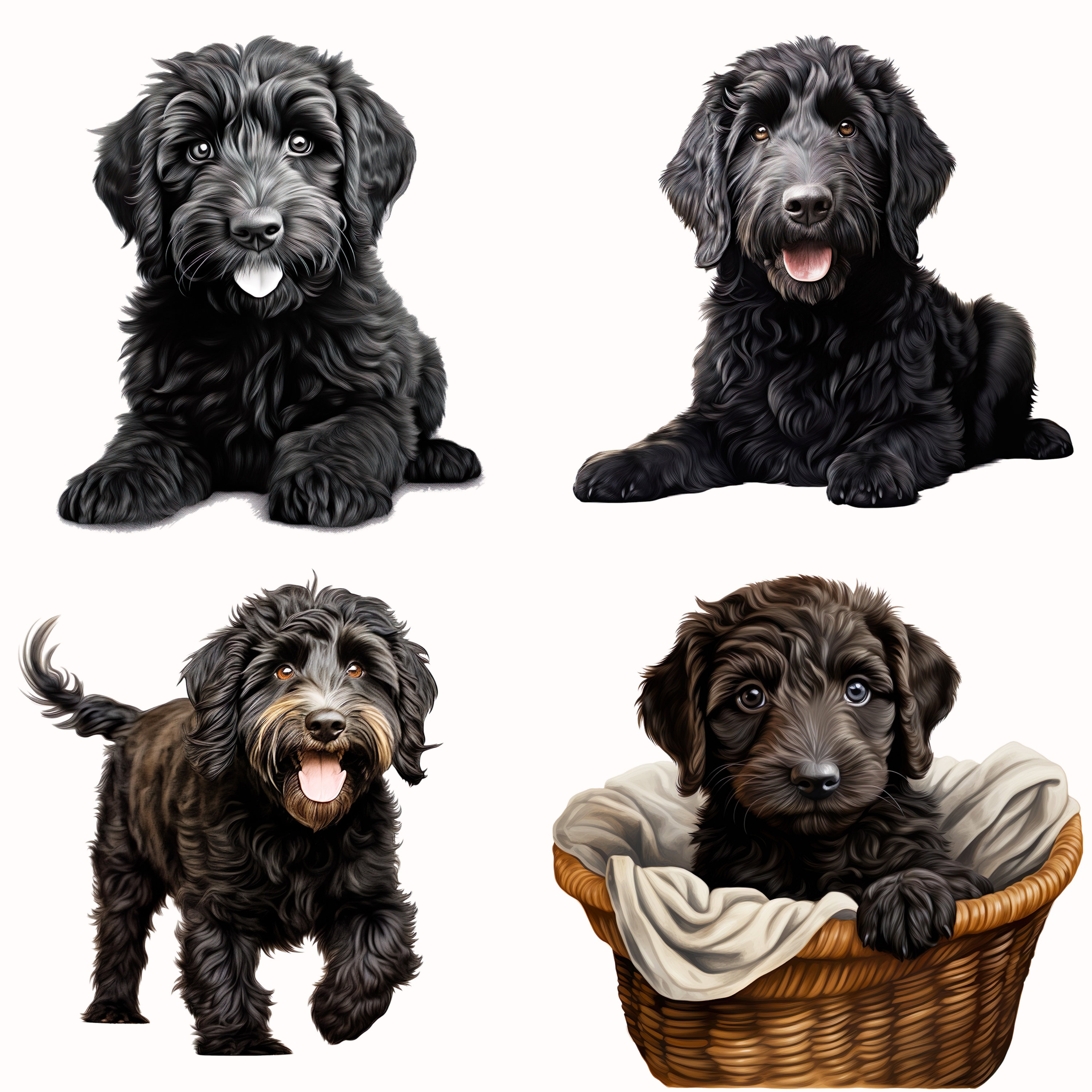 Cute Black Goldendoodle Clip Art, Realistic Ebony Labradoodle Dog ...