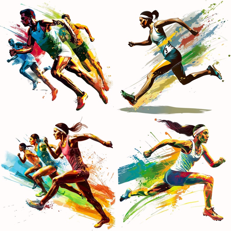 Watercolor Track and Field Clip Art: Running Athletes PNG (digital ...