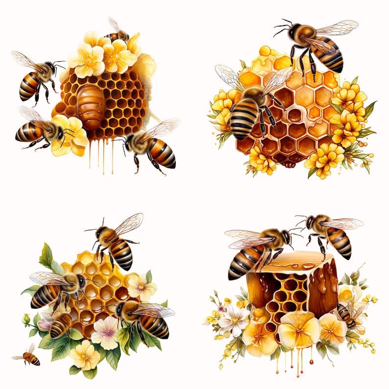 Sweet Honey Bees Clip Art Watercolor Nectar Buzz Illustration Png Cute Bee Artwork Sugary