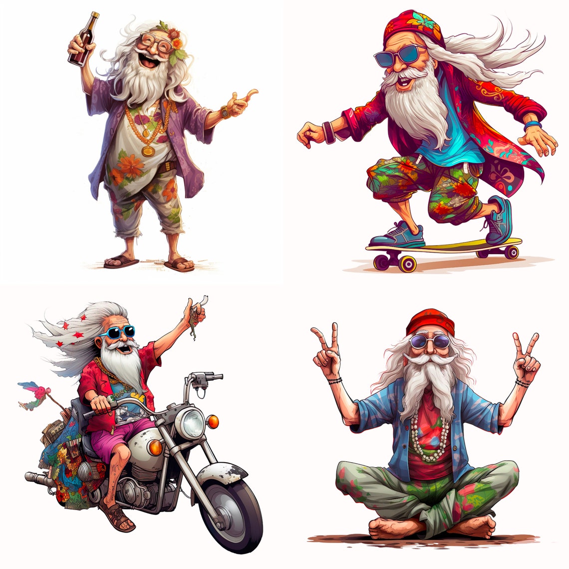 Funny Old Hippie Man Clip Art: Cartoon PNG (300 Dpi) - Etsy