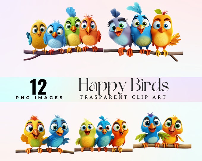 Happy Birds Clipart With Transparent Background - Etsy Canada