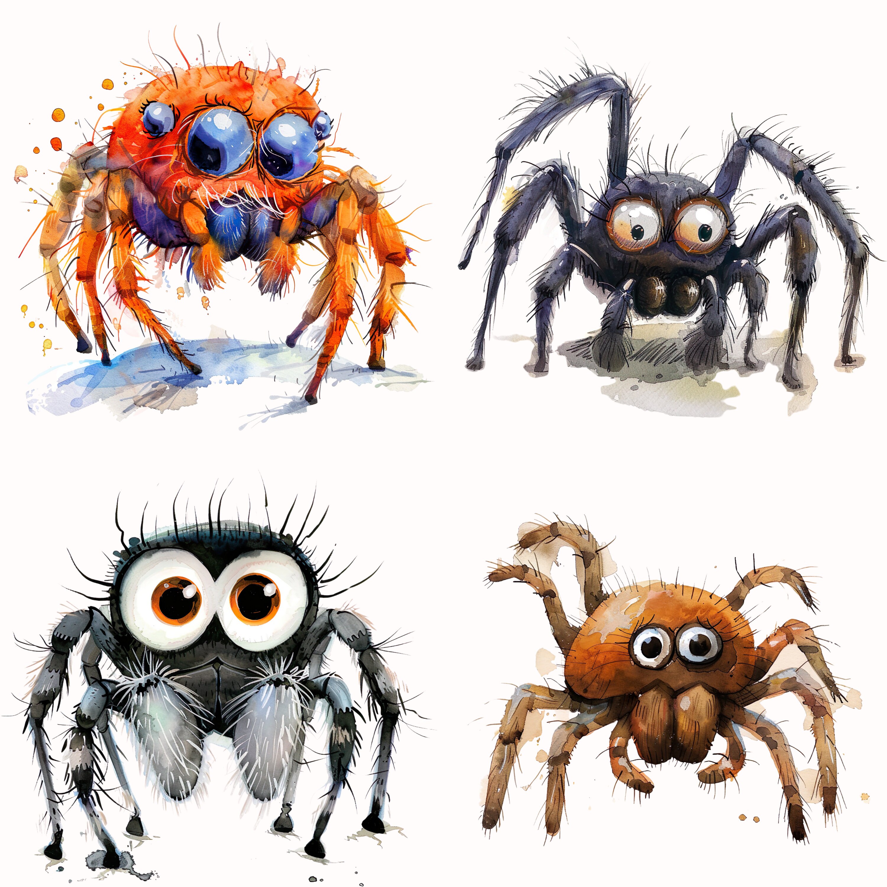 Whimsical Spider Clip Art, Watercolor Funny Spiders Illustrations PNG, Cartoon Quirky Arachnid ...