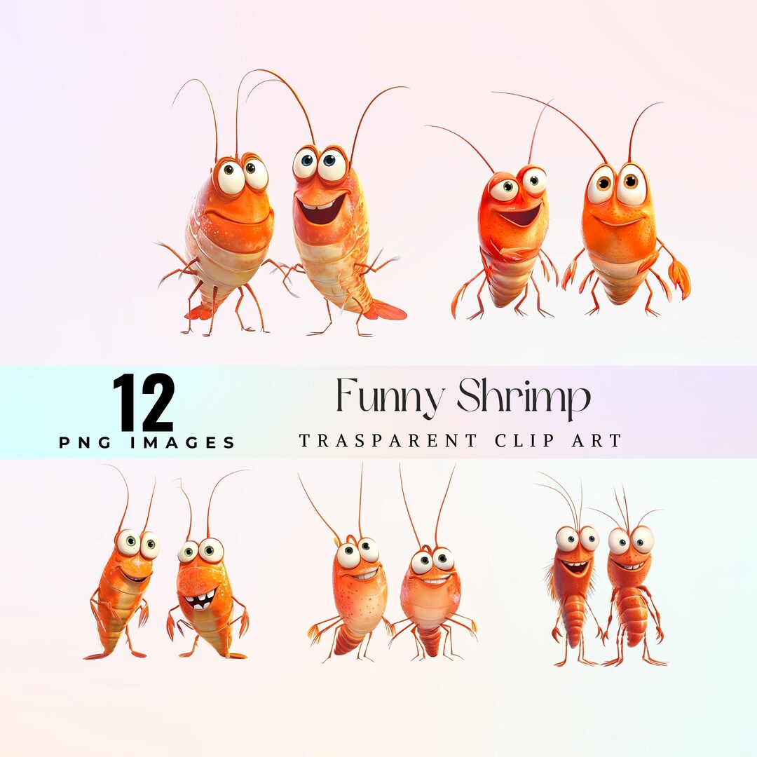 Funny Shrimp Clip Art, Watercolor Quirky Prawns Illustration PNG ...