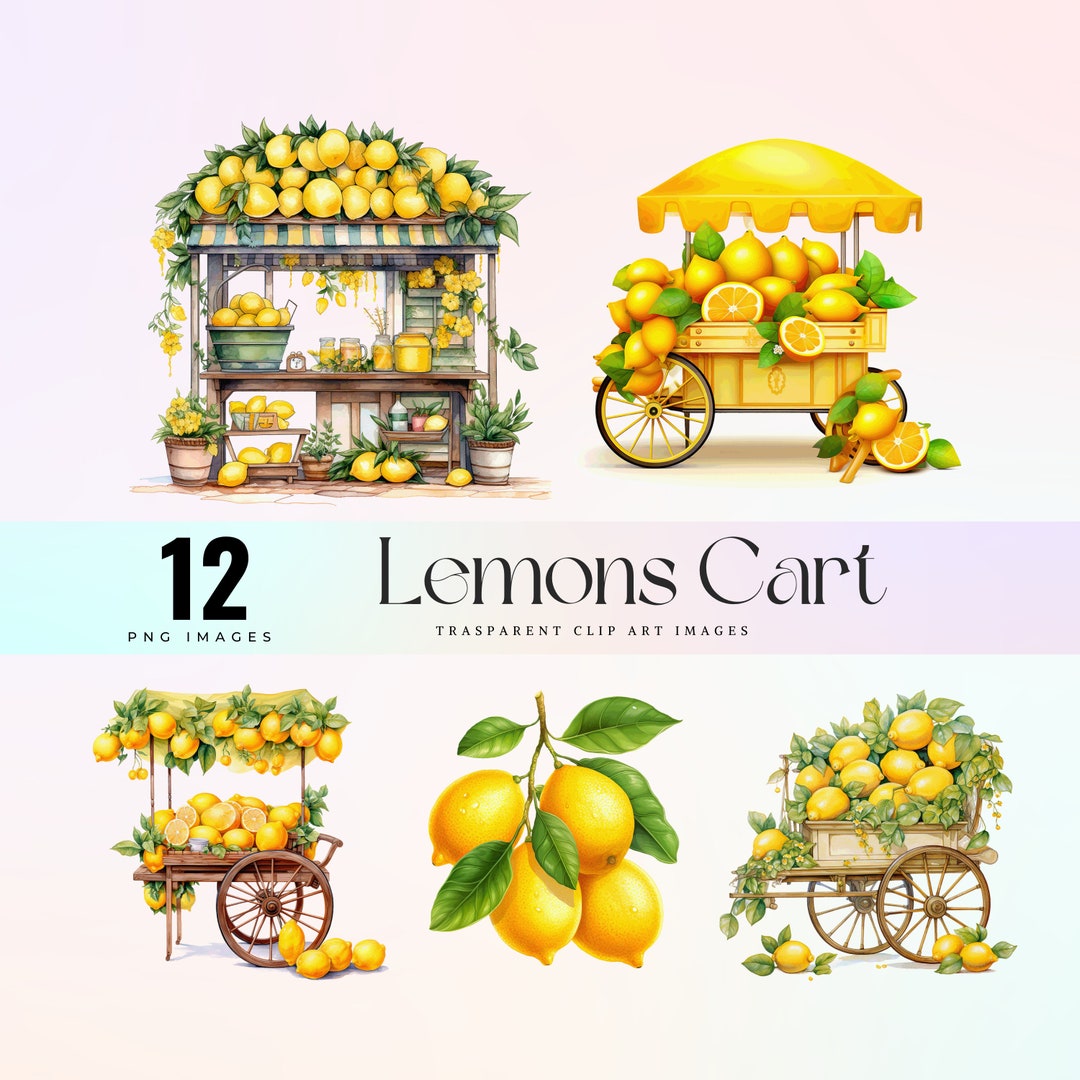 Refreshing Lemons Cart Clip Art, Exquisite Lemons Shop Illustration PNG, Yellow Summerly Citrus ...